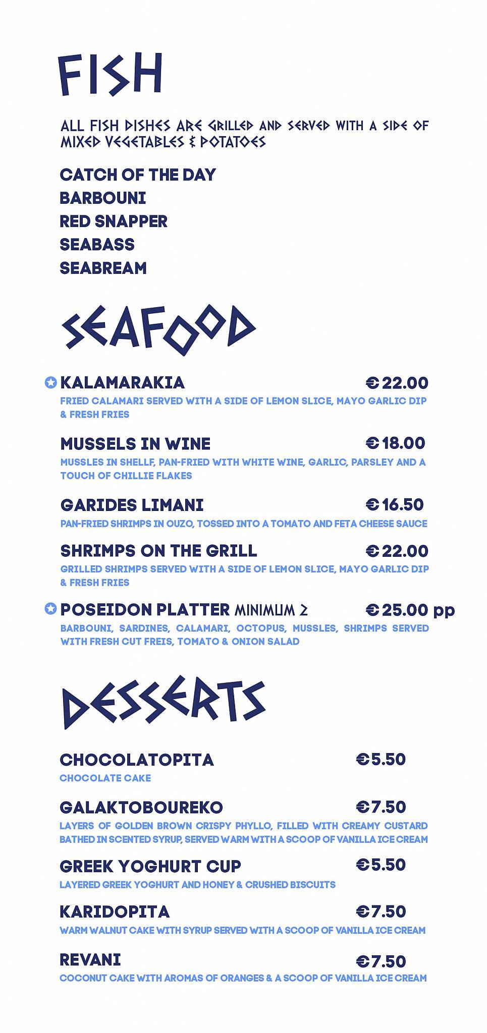 Speisekarte von MYKONOS by YIAMAS restaurant, Cospicua, VFS