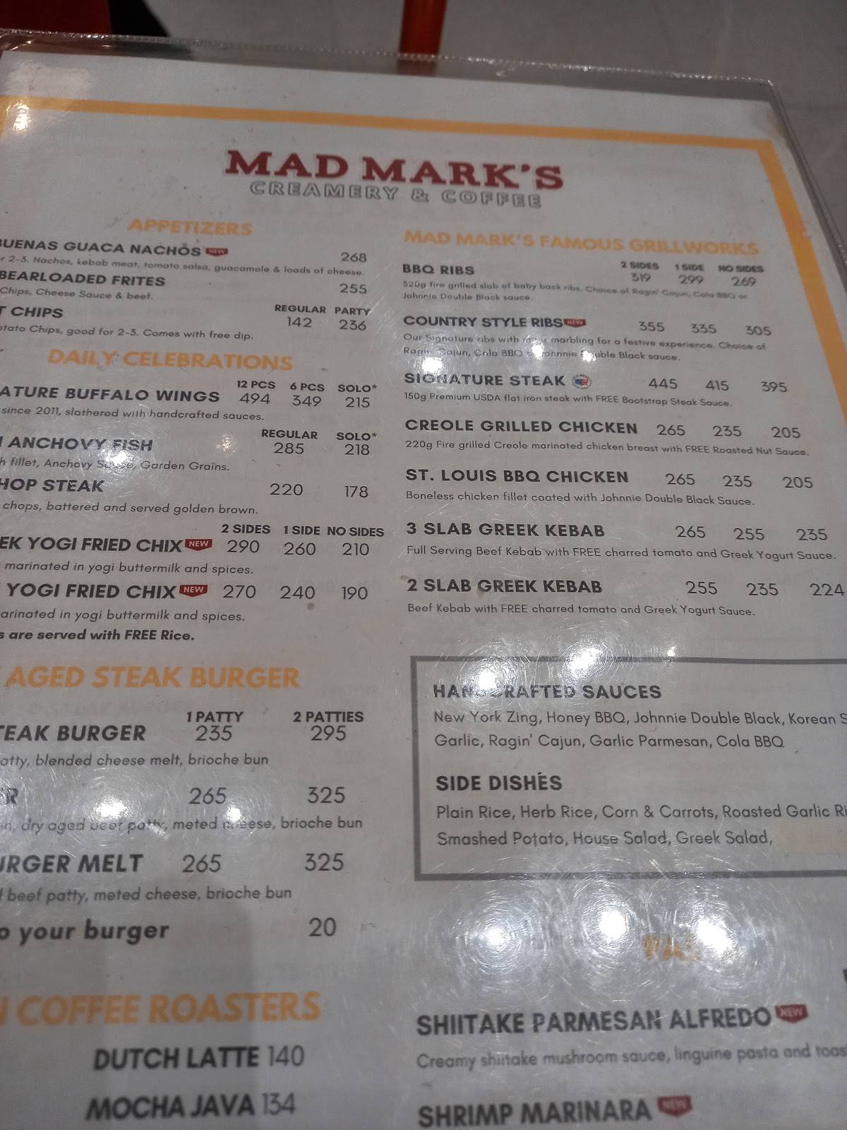 Carta del restaurante Mad Mark's Creamery SM North Edsa, North Tower ...
