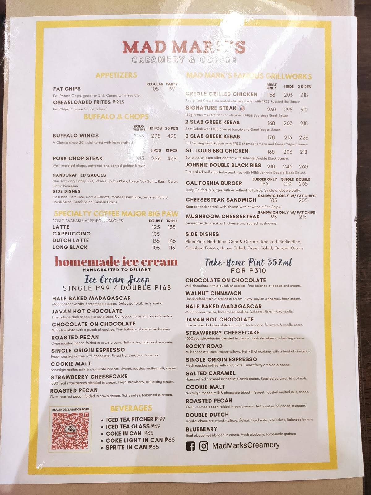 Menu at Mad Mark's Creamery UPTown Center Katipunan Avenue restaurant ...