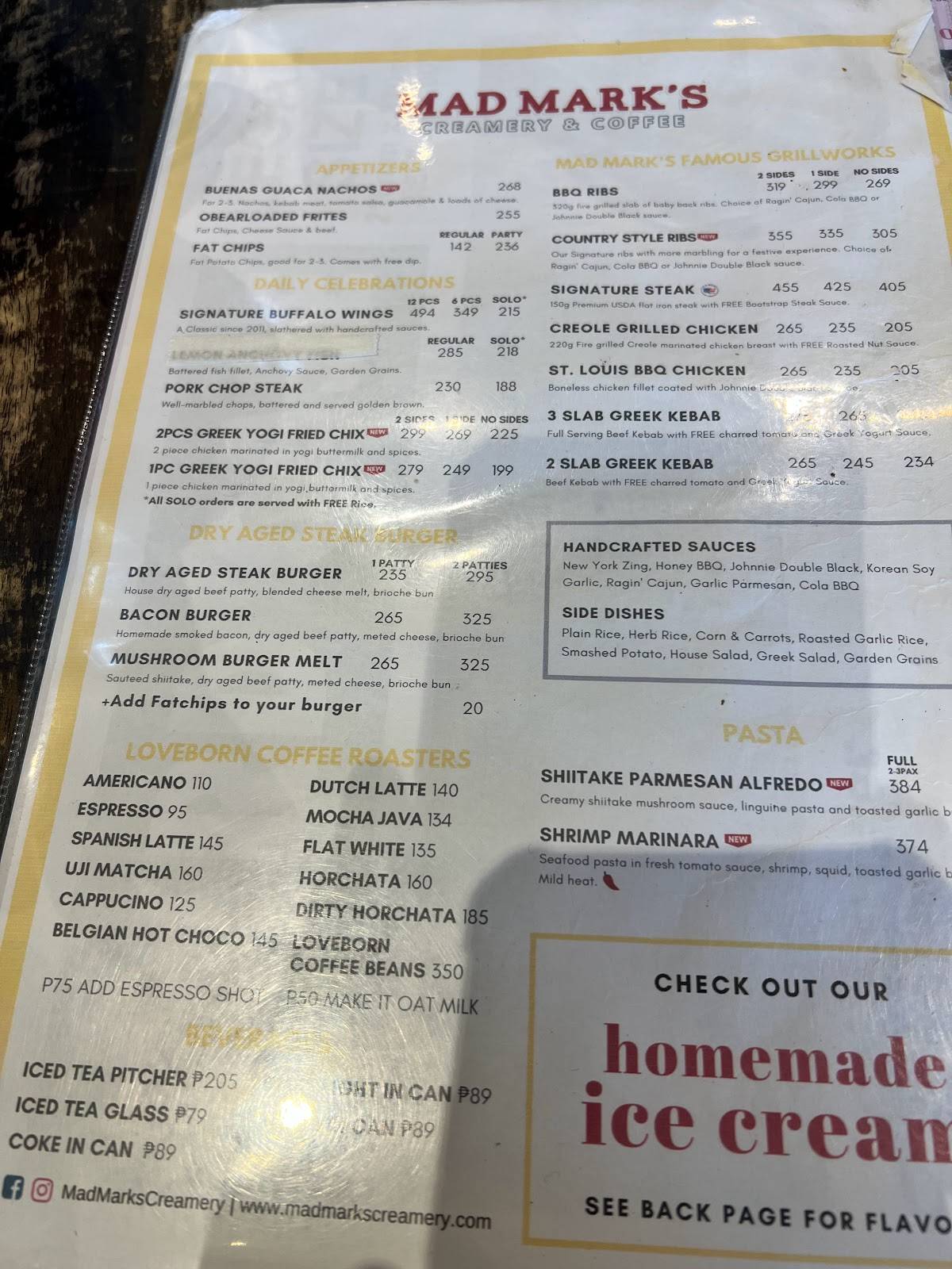 Menu at Mad Mark's Creamery UPTown Center Katipunan Avenue restaurant ...