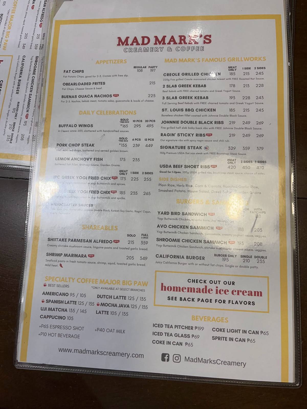 Menu at Mad Mark's Creamery UPTown Center Katipunan Avenue restaurant ...