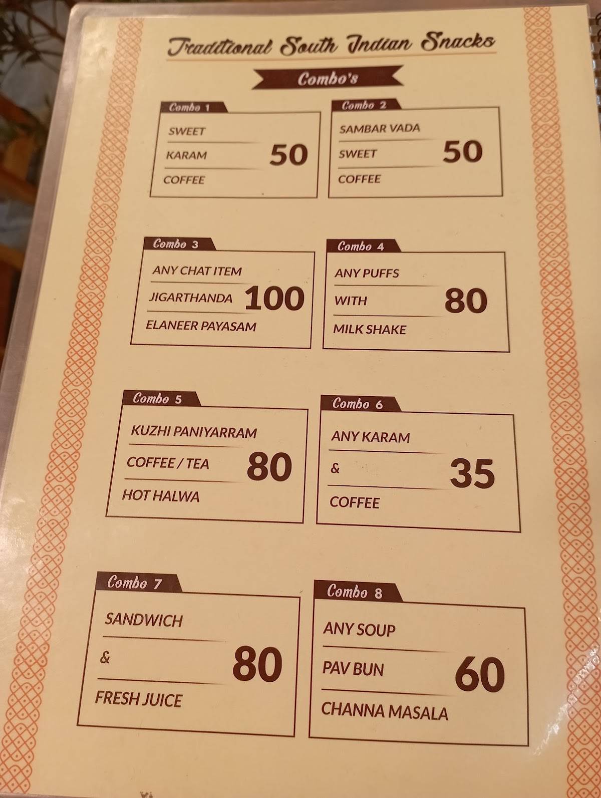 Menu at Madurai Karupatti Coffee, Tea & Tirunelveli Halwa Kadai, Chennai
