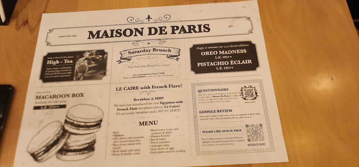 Menu at Maison de Paris restaurant, Sheikh Zayed City