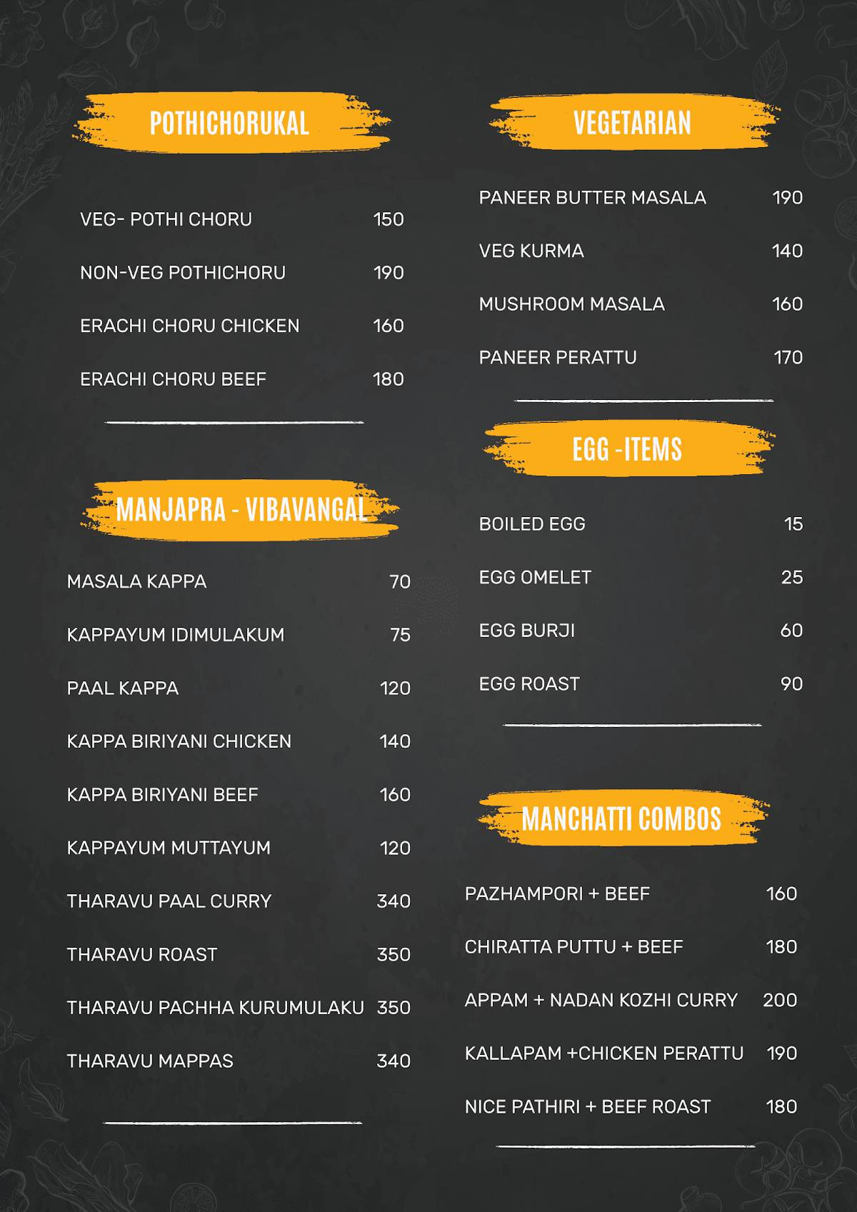 Menu at Manchatti Restaurant, Ernakulam, 54/3059
