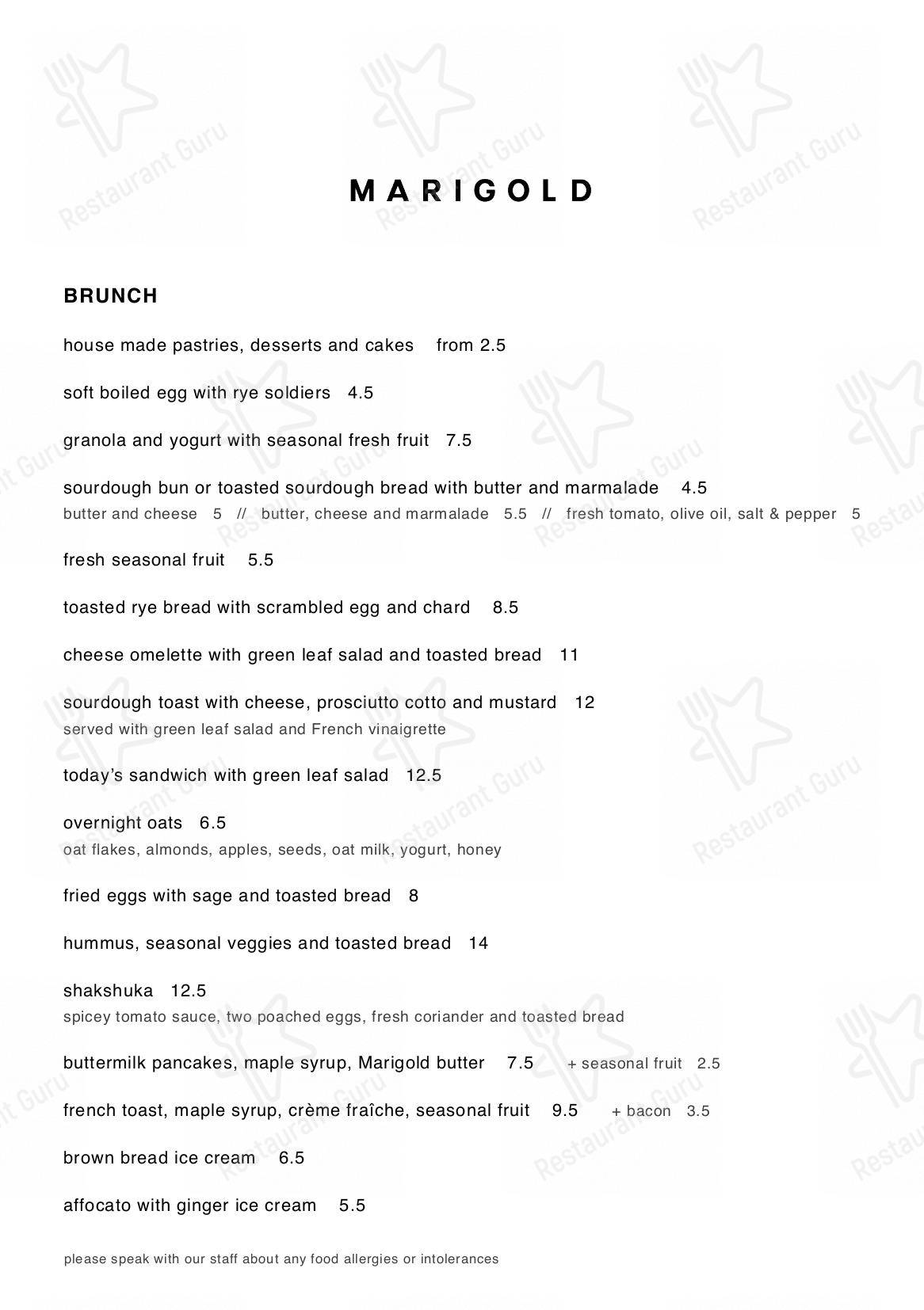 Speisekarte von Marigold Roma restaurant, ROM