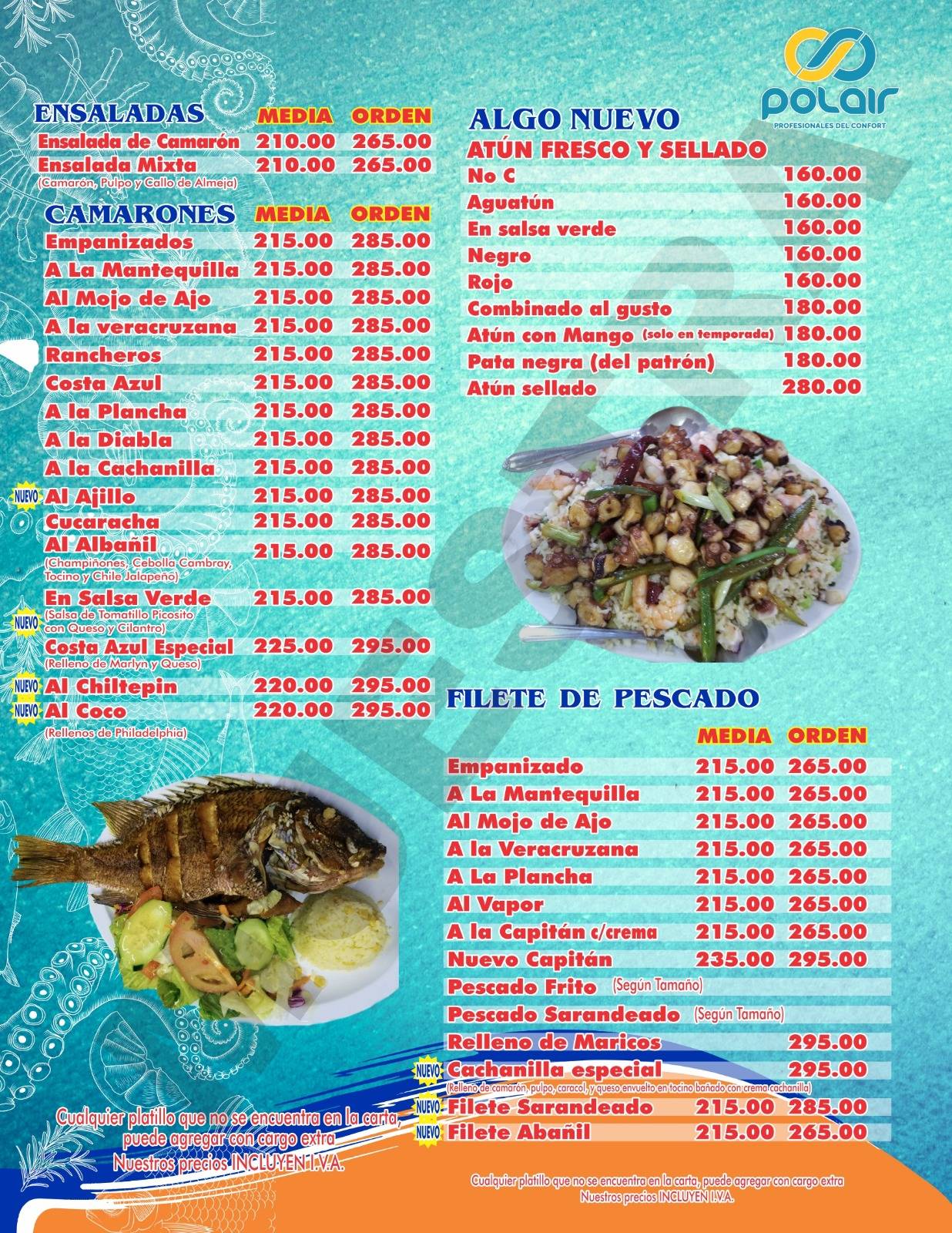 Carta de Mariscos La Barra Mi Capitan, Mexicali, Calz. Cuauhtémoc 802