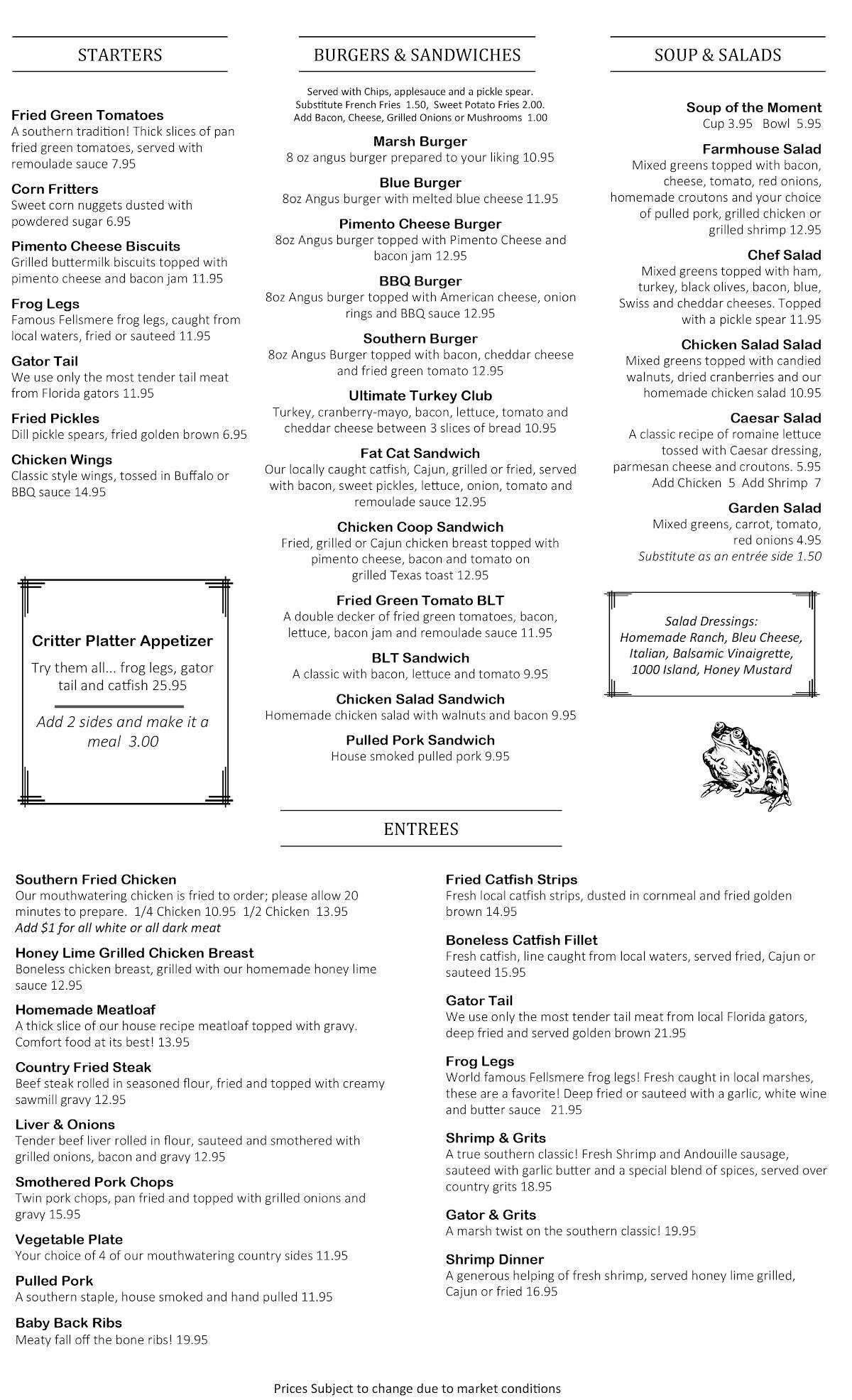 Menu at Marsh Landing Restaurant, Fellsmere