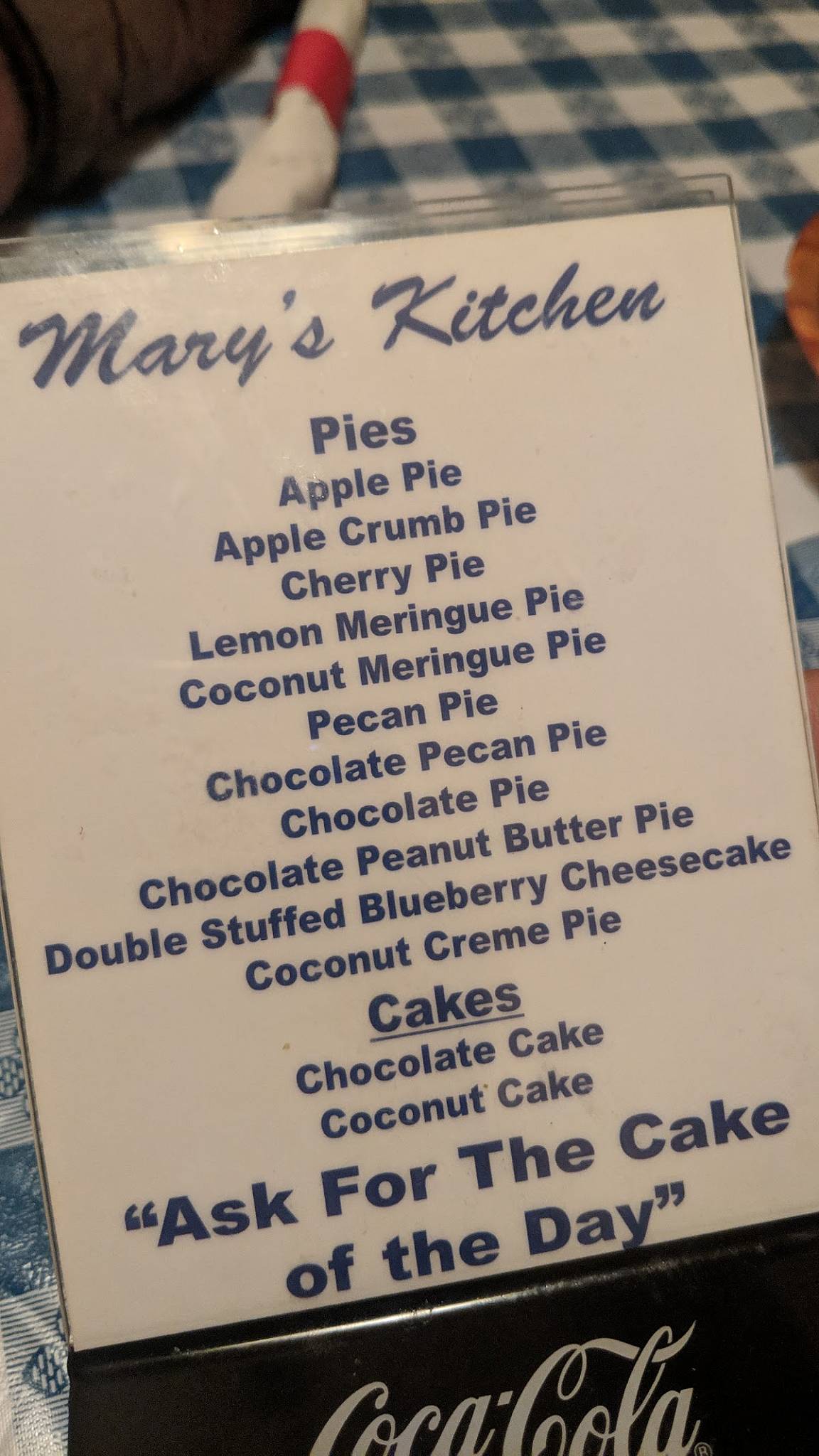Menu at Mary's Kitchen restaurant, Fort Walton Beach, 99 Eglin Pkwy NE