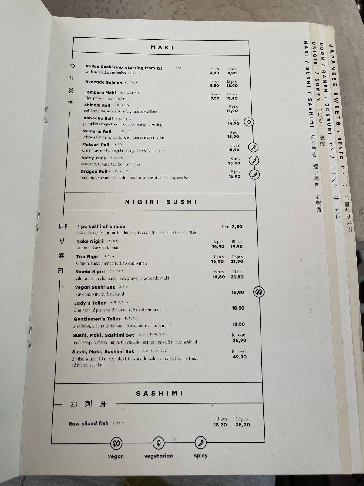 Speisekarte von Matcha Komachi restaurant, Wien, Hoher Markt 8-9/5/2