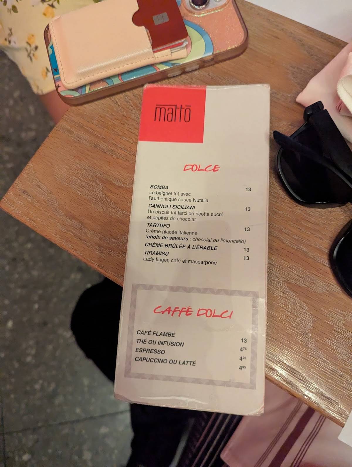Menu au Il Matto restaurant, Québec, 71 Rue Saint-Pierre