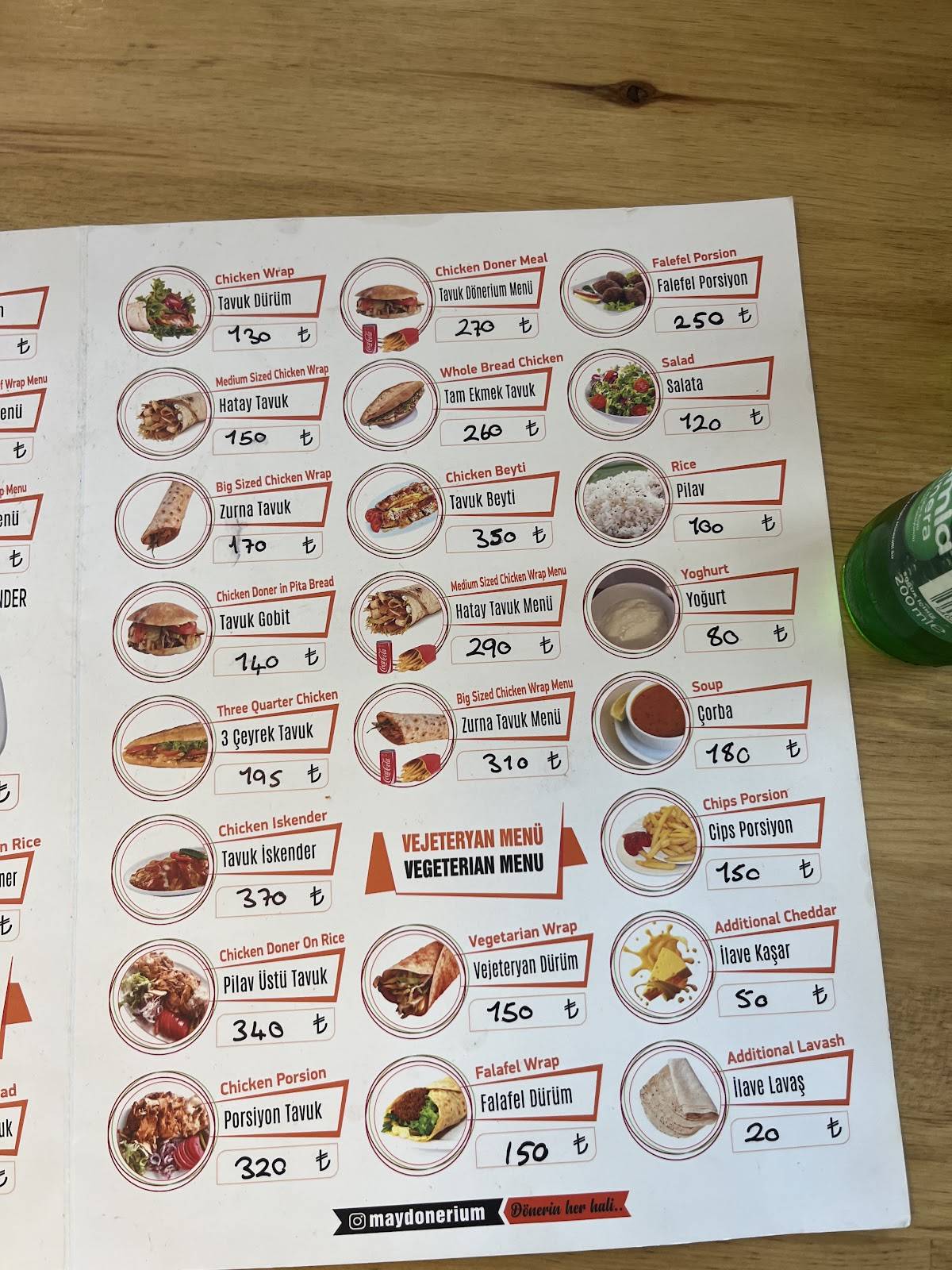 Menu at May Dönerium, Kusadasi