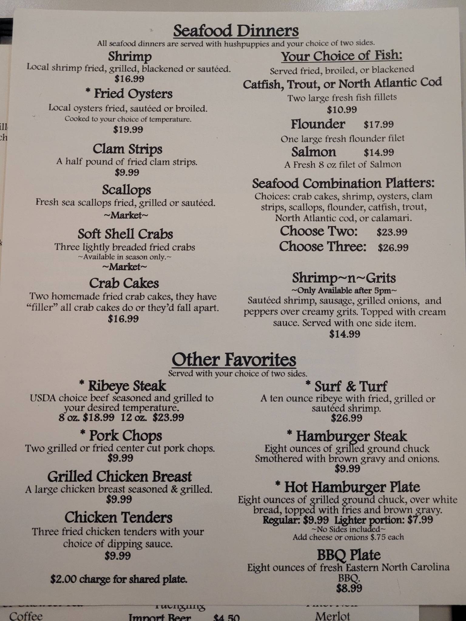 Menu at Mayo's Seafood Restaurant, Bayboro, NC-55