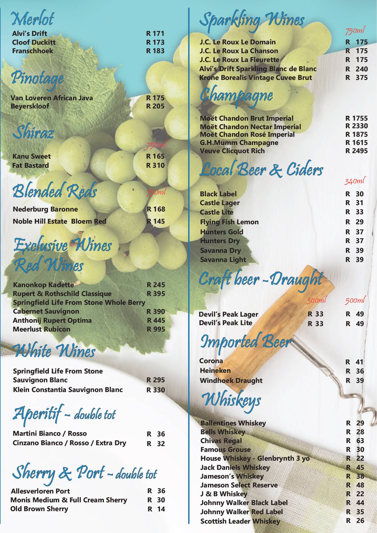 Menu at Mediterranean restaurant, Nelspruit, Riverside Mall