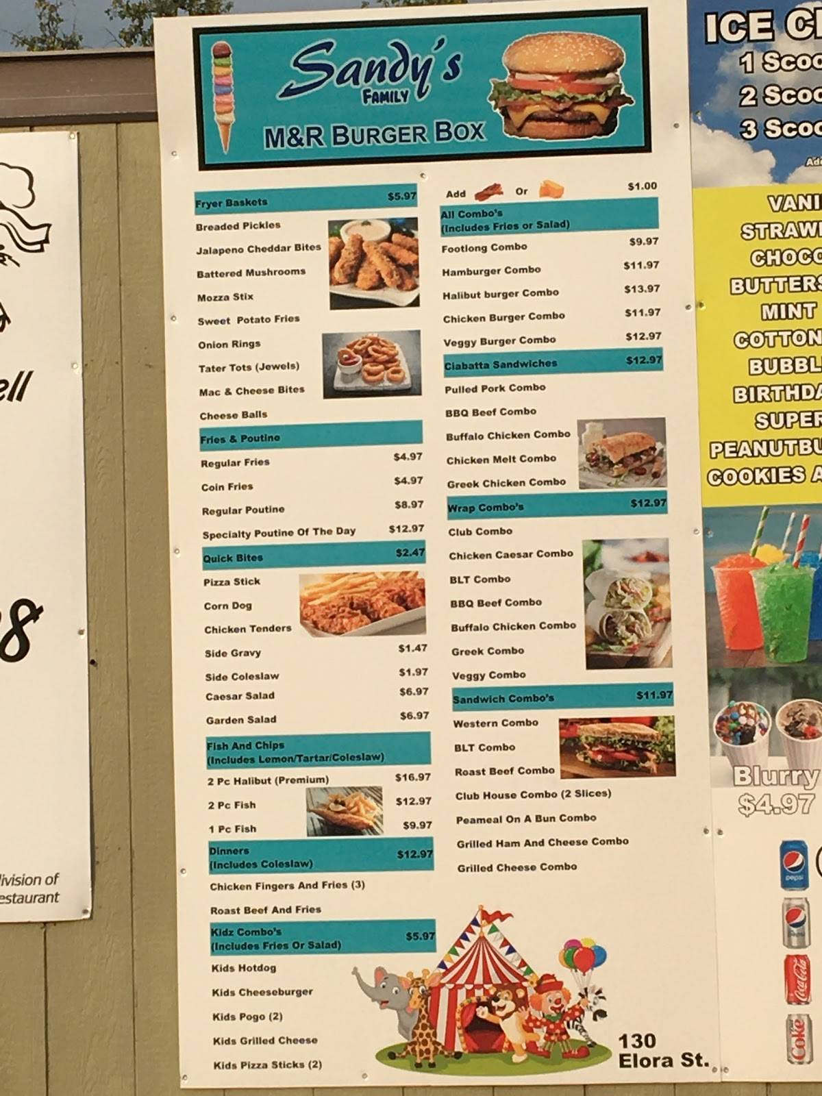 Menu at Megan & Rob's Burger Box restaurant, Mildmay
