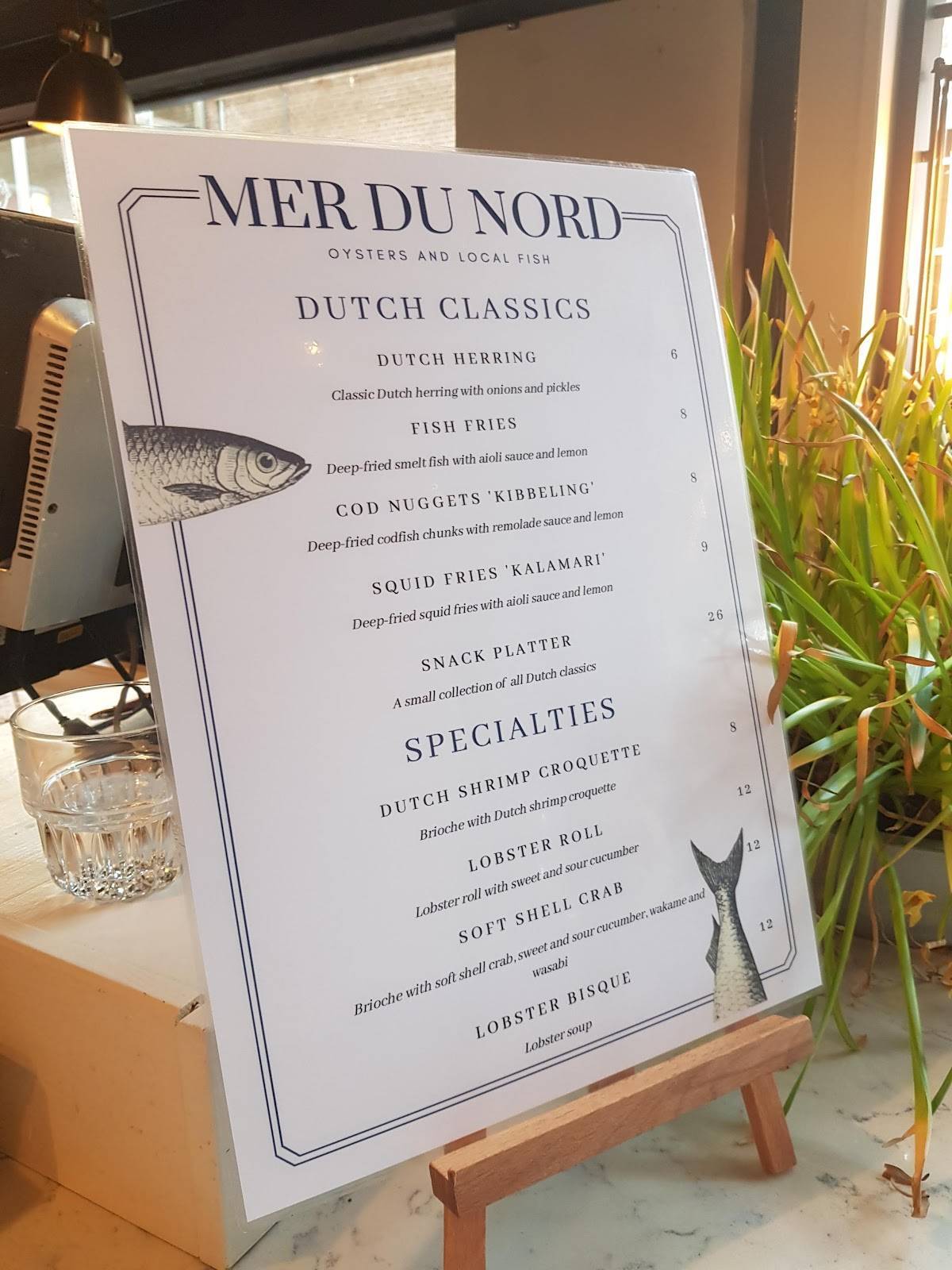 Menu at Mer du Nord, Amsterdam