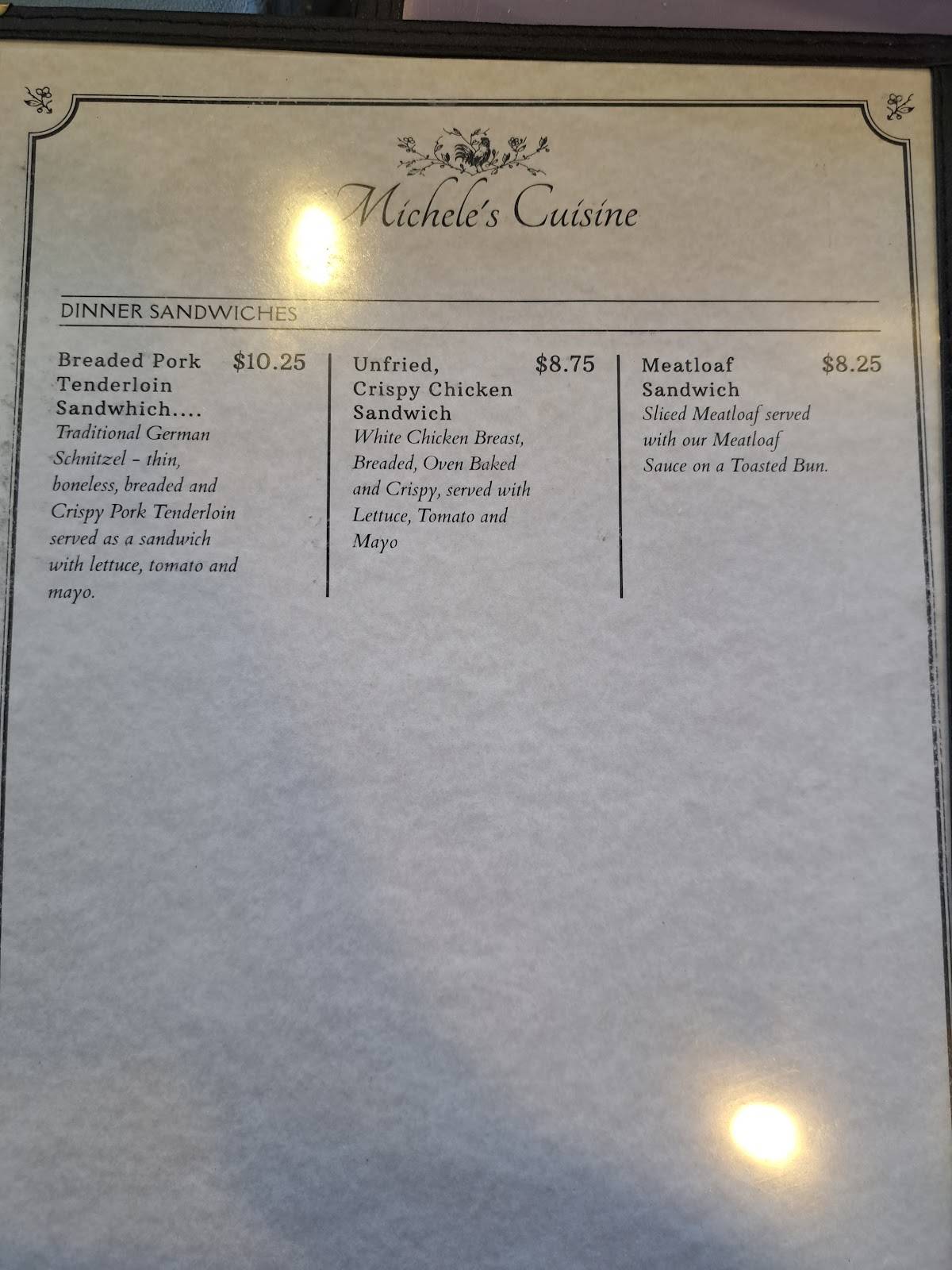 Menu at Michele's Cuisine restaurant, Lady Lake, 18050 SE 102nd Terrace