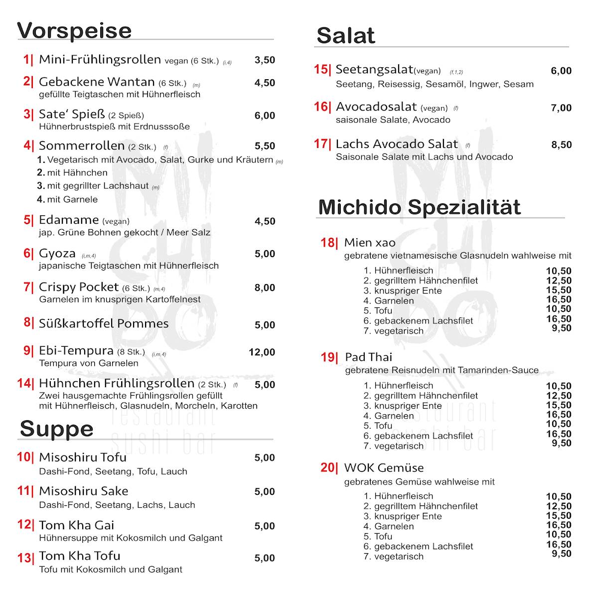Speisekarte von Michido Bamberg restaurant, Bamberg