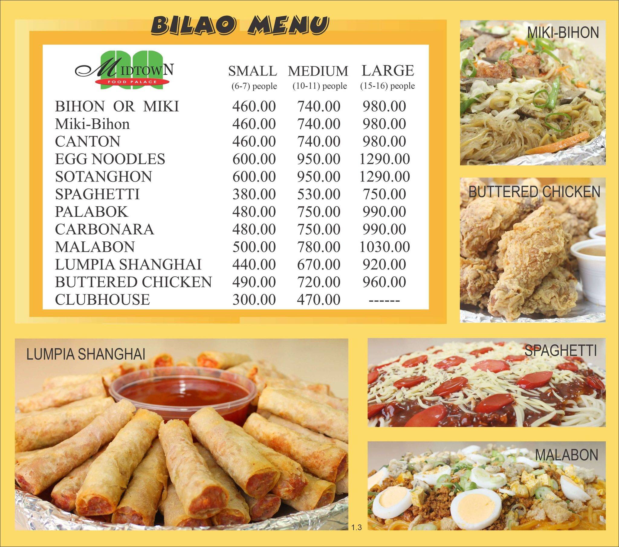 Menu at Midtown Food Palace restaurant, San Fernando, 100 Quezon Ave