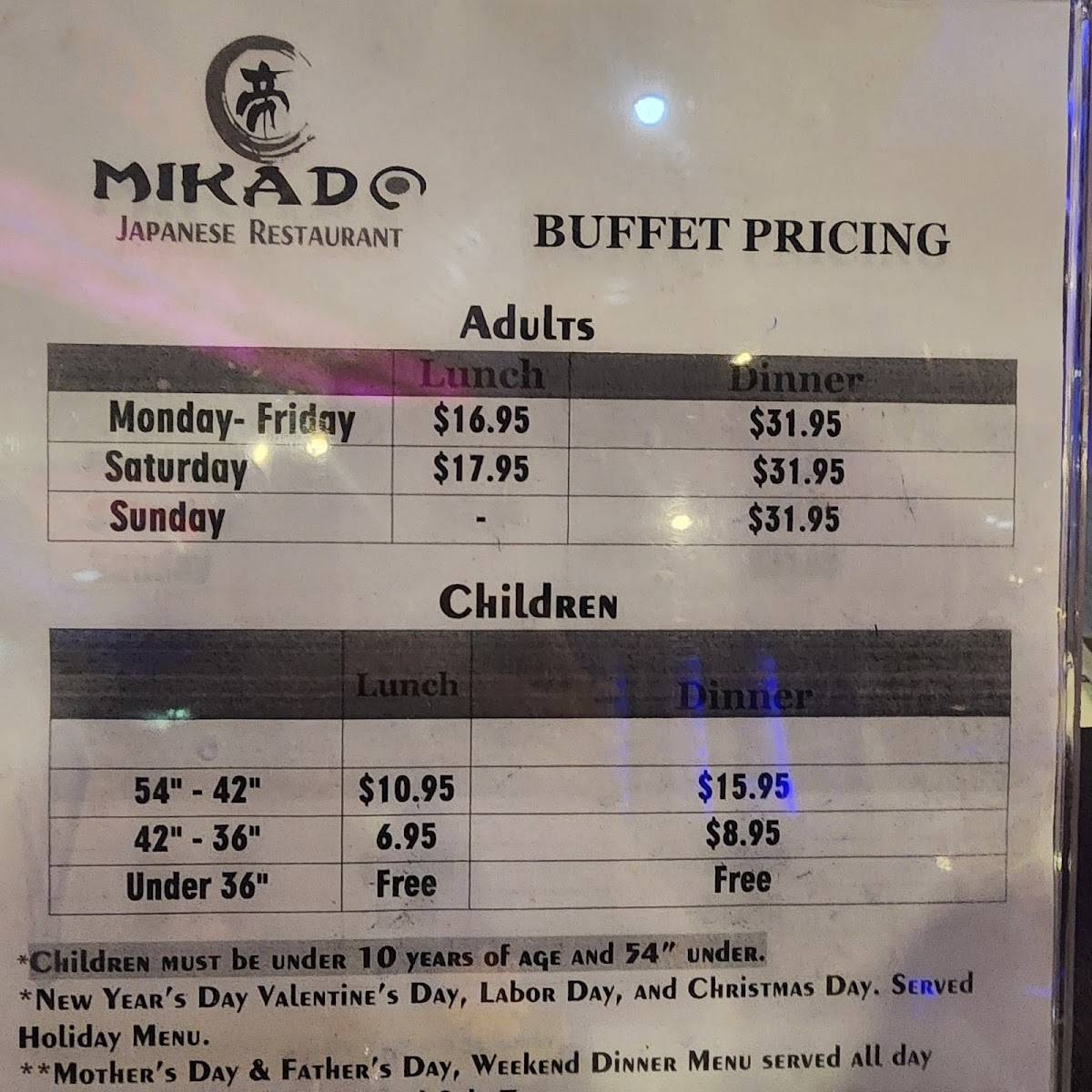 Menu at Mikado Japanese Seafood Buffet restaurant, Altamonte Springs