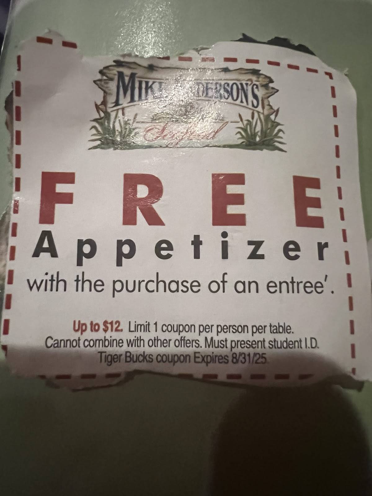 Menu at Mike Anderson's restaurant, Baton Rouge