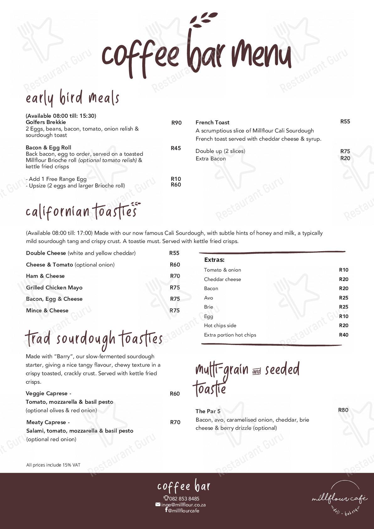 Menu at Millflour Cafe, Hillcrest