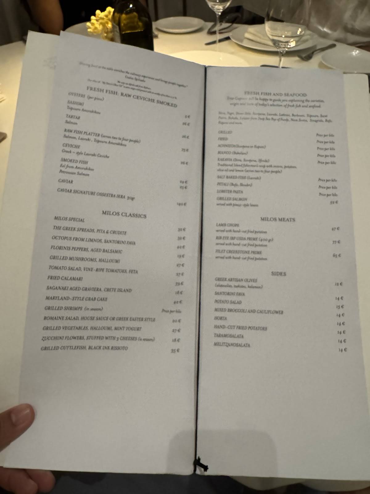 Menu at Milos Restaurant, Athens, 3-5