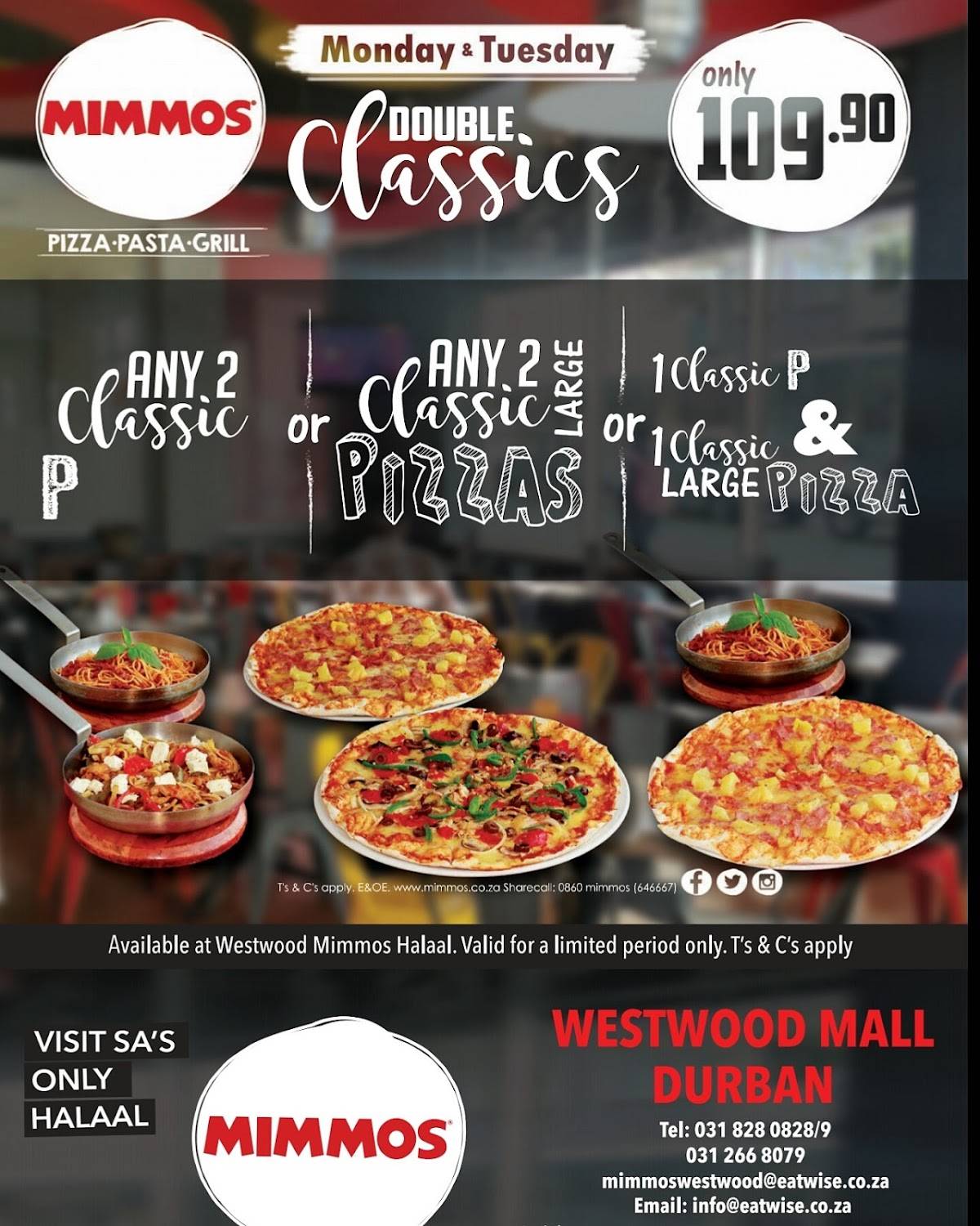 Menu at Mimmos Westwood Mall Halaal restaurant, Durban