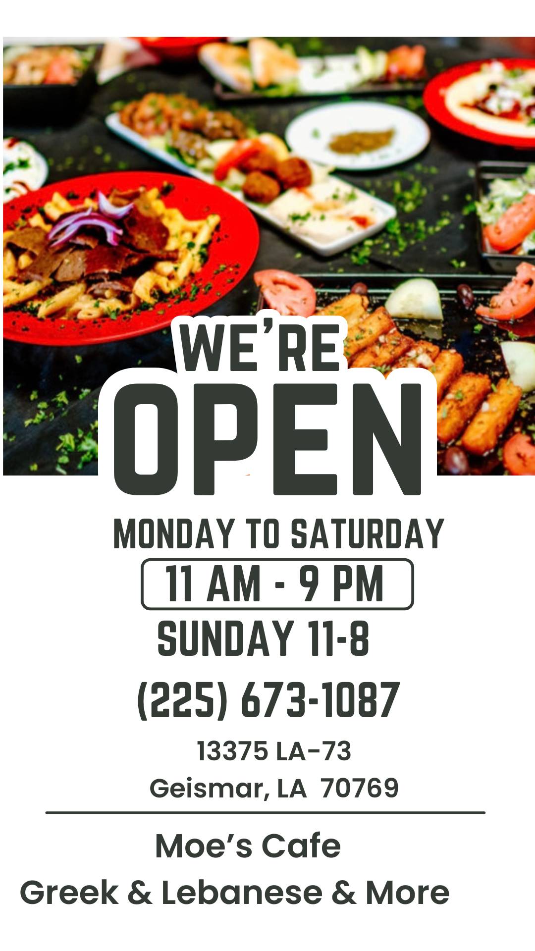 Menu at Moe's Cafe Greek and Lebanese and more, Geismar