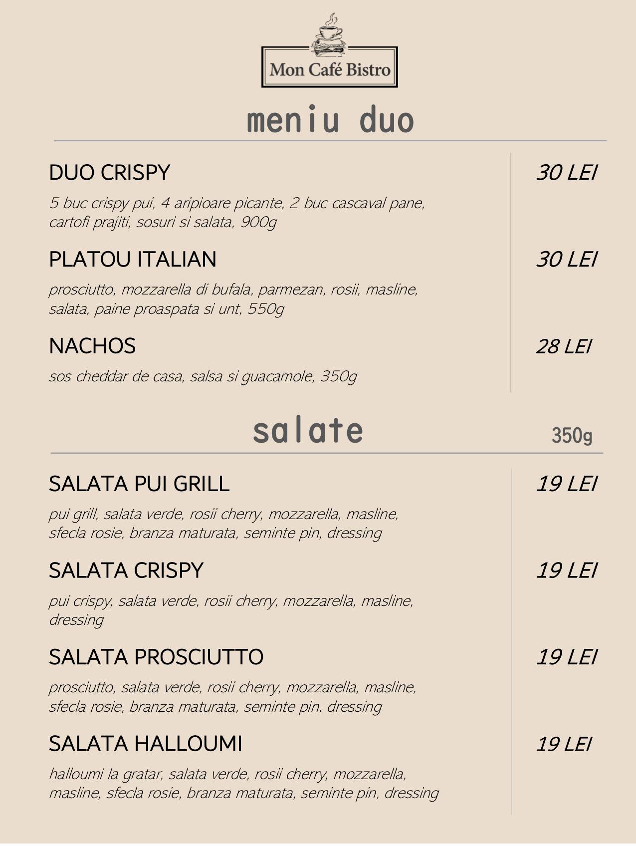 Speisekarte von Mon Cafe Bistro, Bukarest