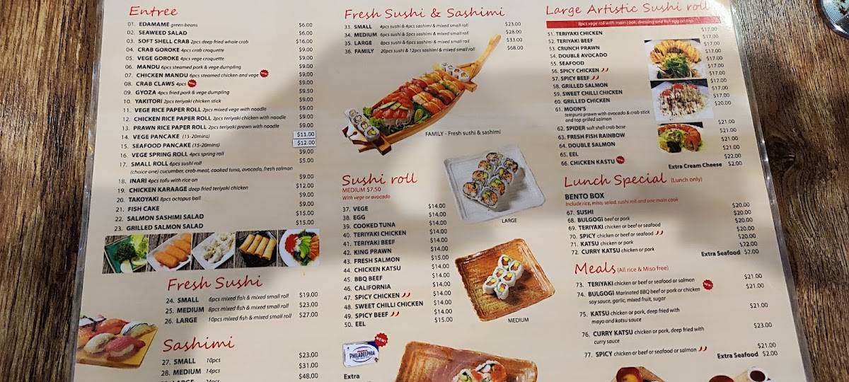 Menu at Moon Sushi Wollongong restaurant, Wollongong, 3/26 Gladstone Ave