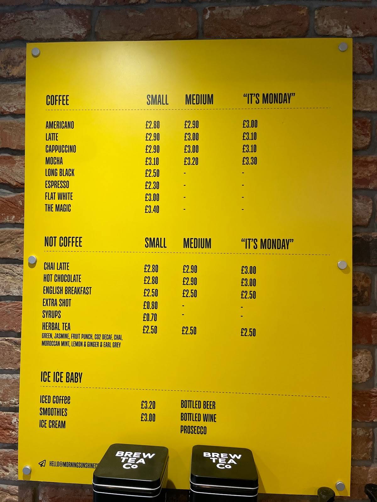 Menu at Morning Sunshine Coffee restaurant, Kenilworth