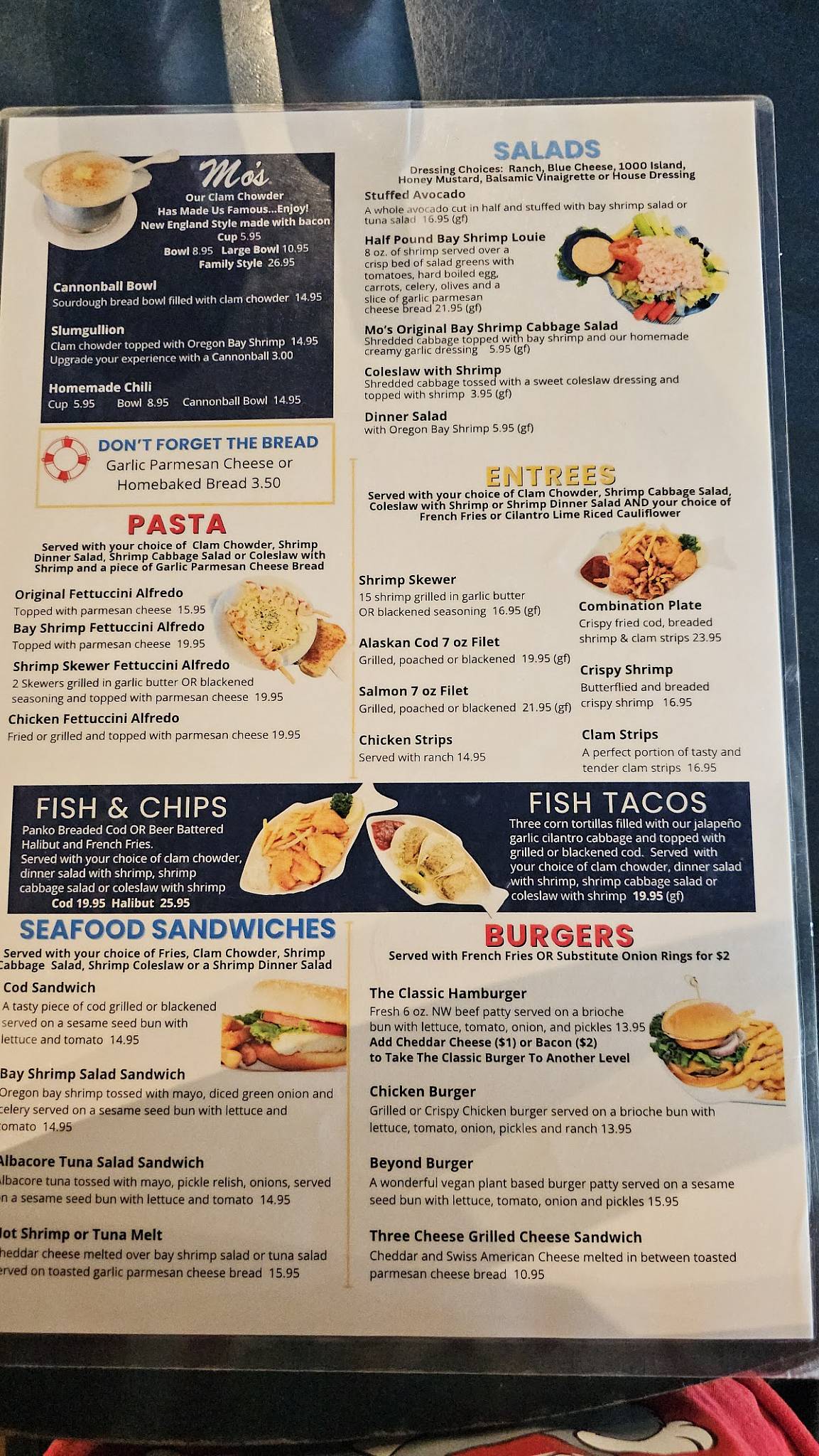 Menu at Mo's Seafood & Chowder - Seaside restaurant, Seaside
