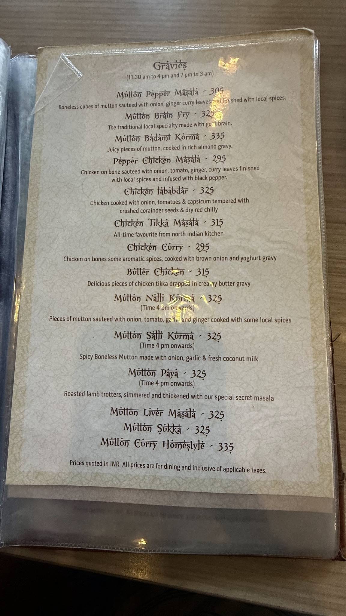Menu at Mount Road Bilal, Chennai