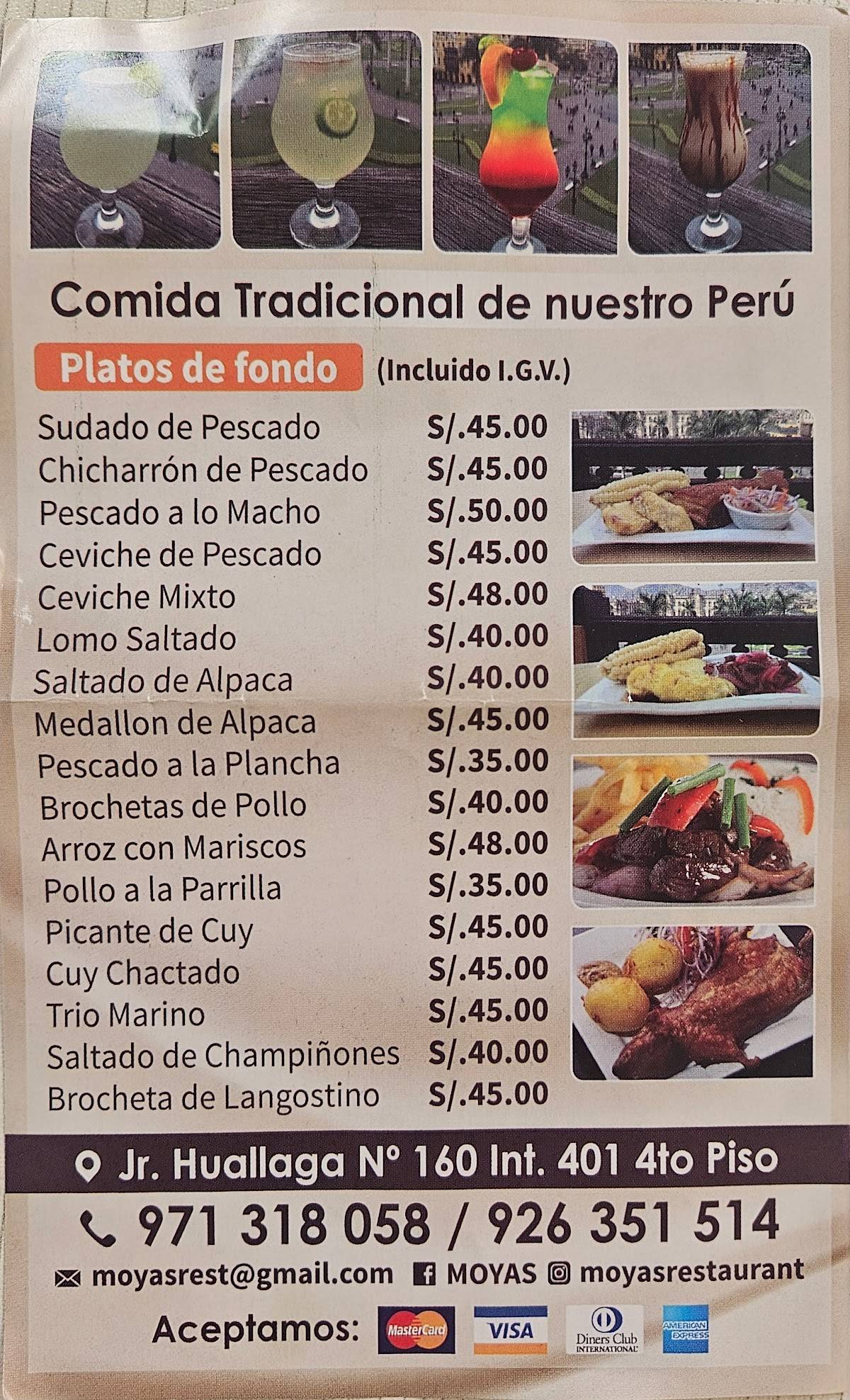 Menu at Restaurant Moyas, Lima