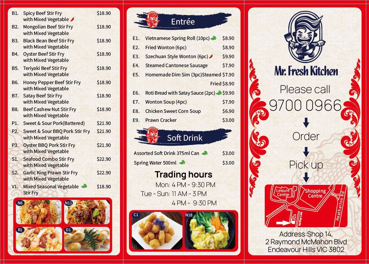 Menu at Mister Fresh Kitchen restaurant, Endeavour Hills