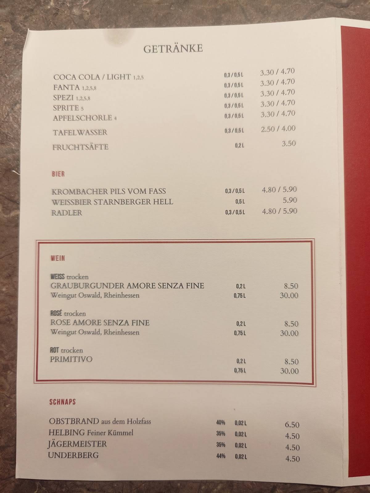 Speisekarte von Münchner Hahn restaurant, Sylt