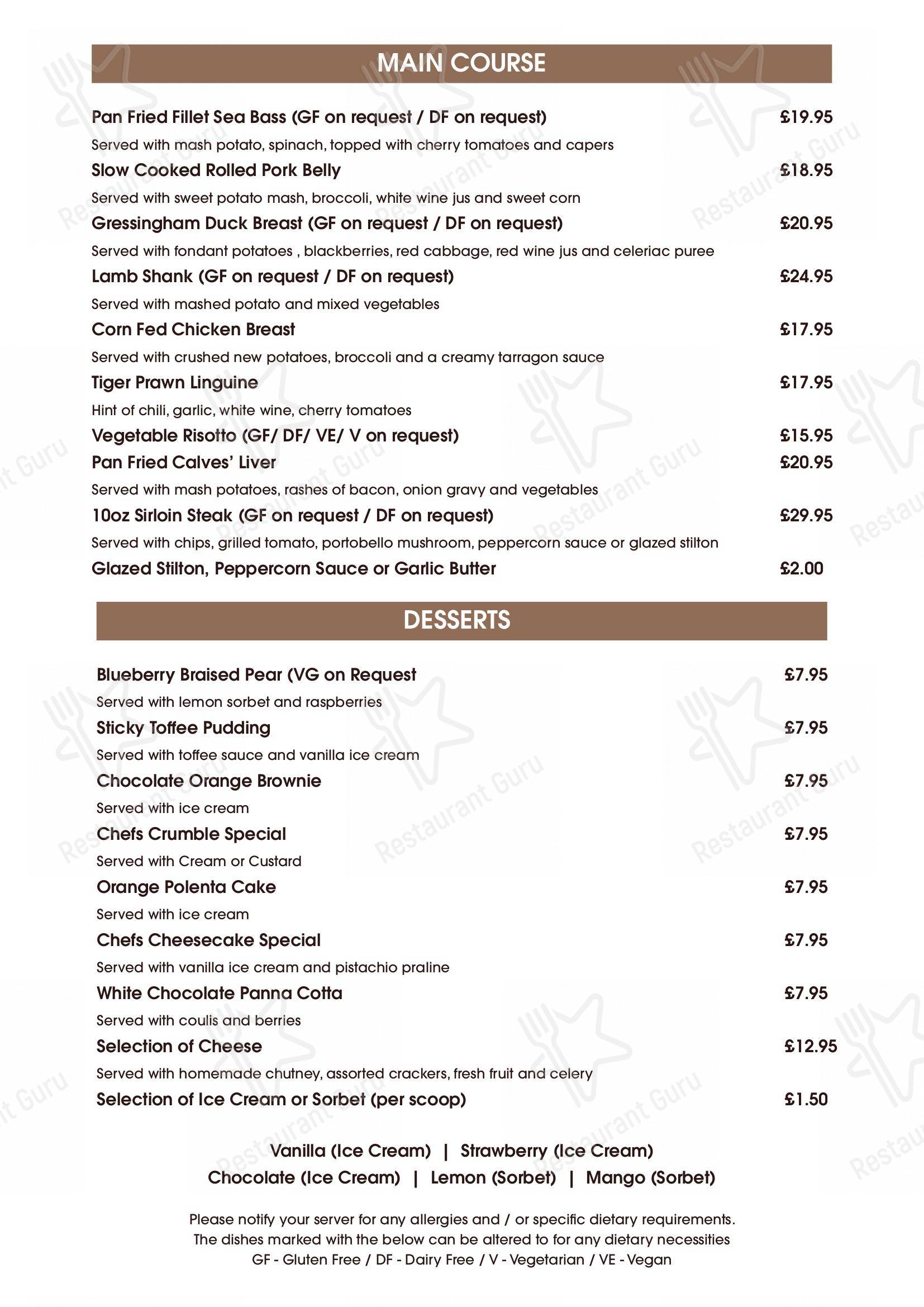 Menu at Muthu Belstead Brook Hotel restaurant, Ipswich