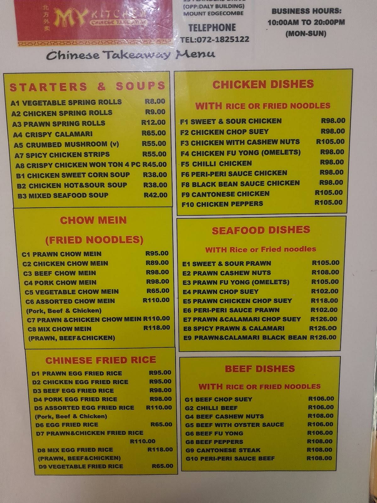 Menu at My Kitchen restaurant, Mount Edgecombe, Shop 4 Accord House
