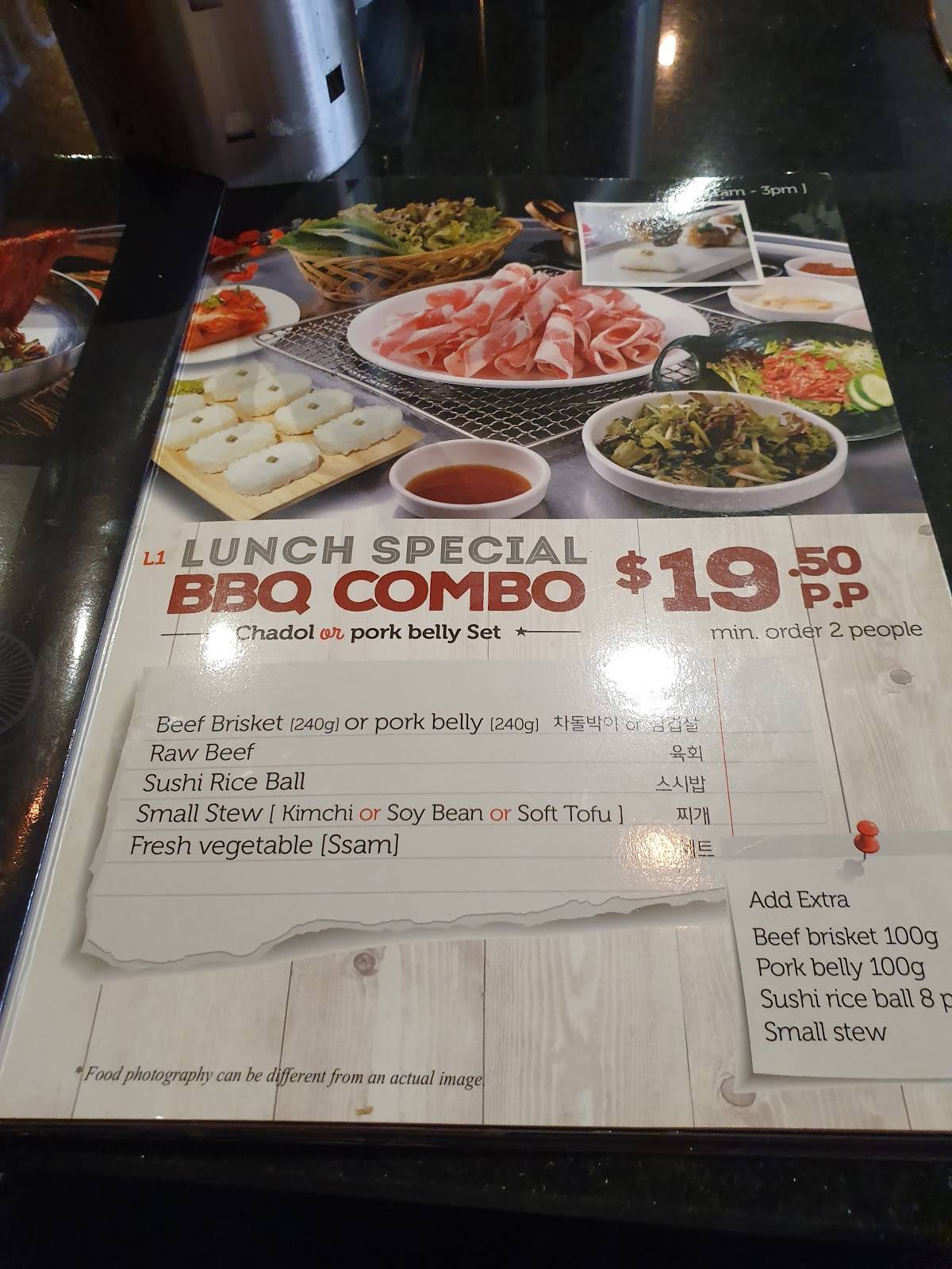 Menu at Myung jang and Obaltan restaurant, Sydney