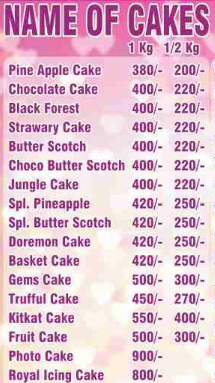 Menu at NOOR CAKE SHOP, Sahibzada Ajit Singh Nagar, booth no ...