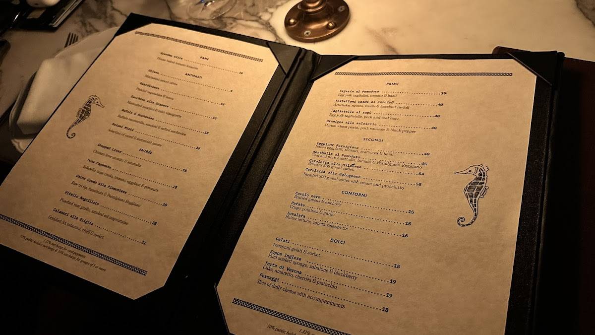 Menu at Neptune's Grotto restaurant, Sydney