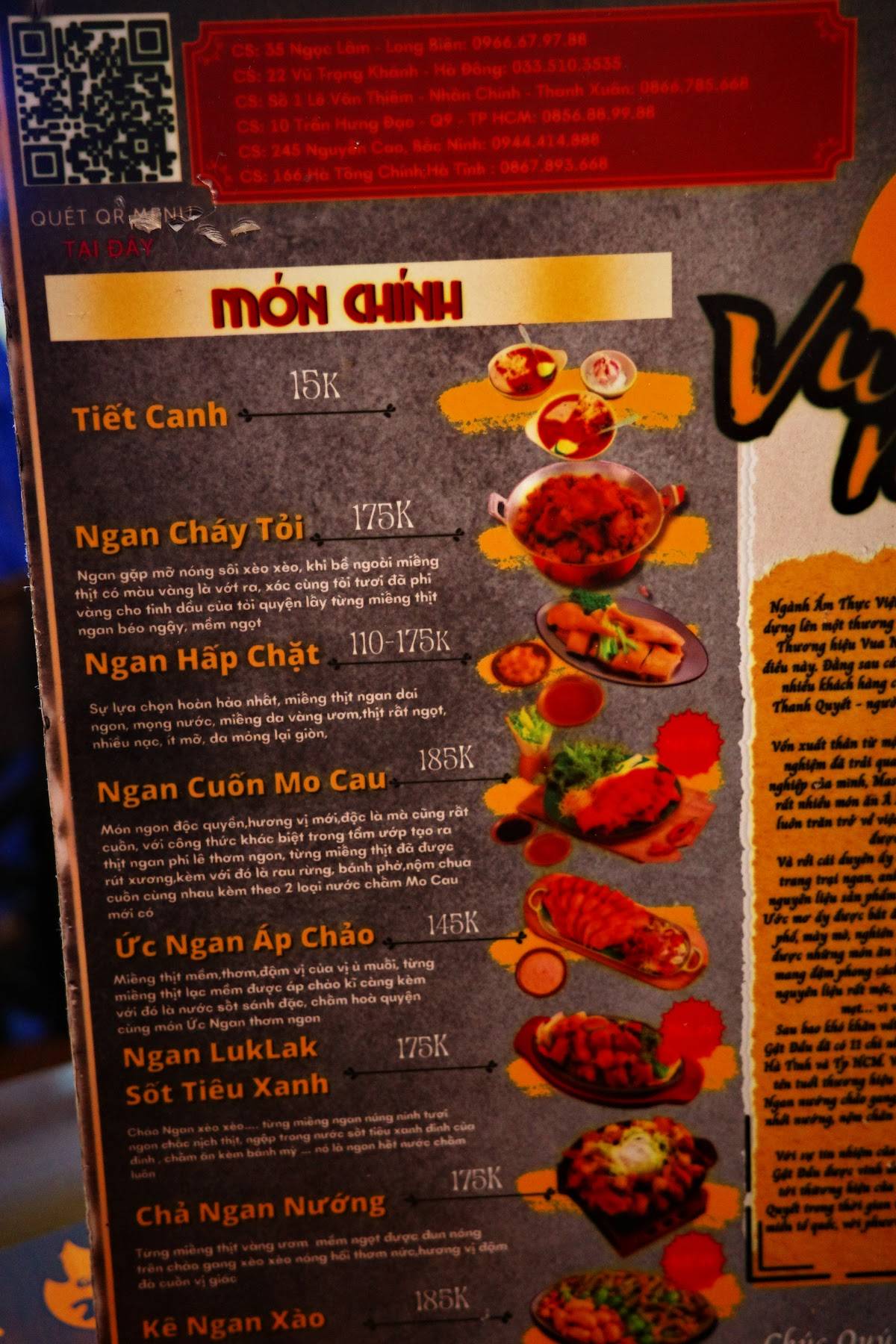 Menu at Ngan Chặt Gật Đầu Ngọc Lâm restaurant, Hanoi, 35 Đ. Ngọc Lâm