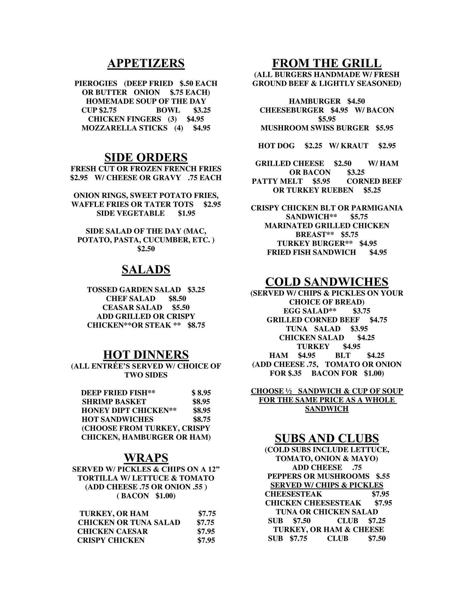 Menu at Nicholson Diner Inc, Nicholson
