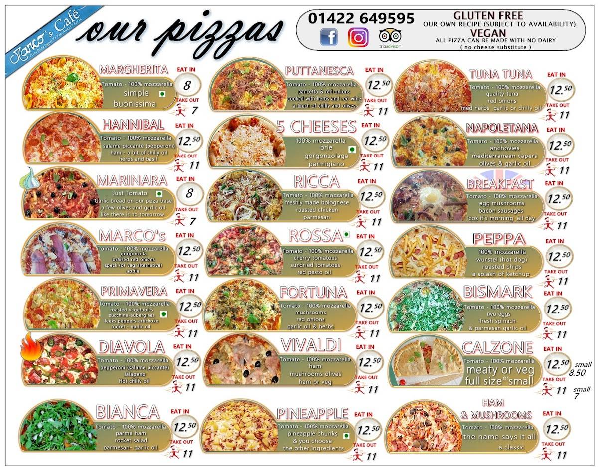 Menu at Nizza Pizza restaurant, Hebden Bridge