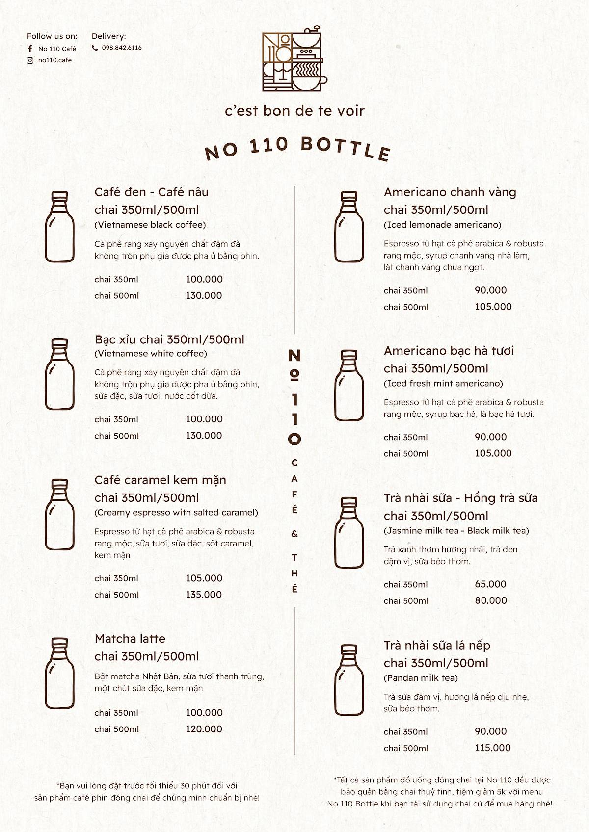 Menu at No 110 Café, Hanoi