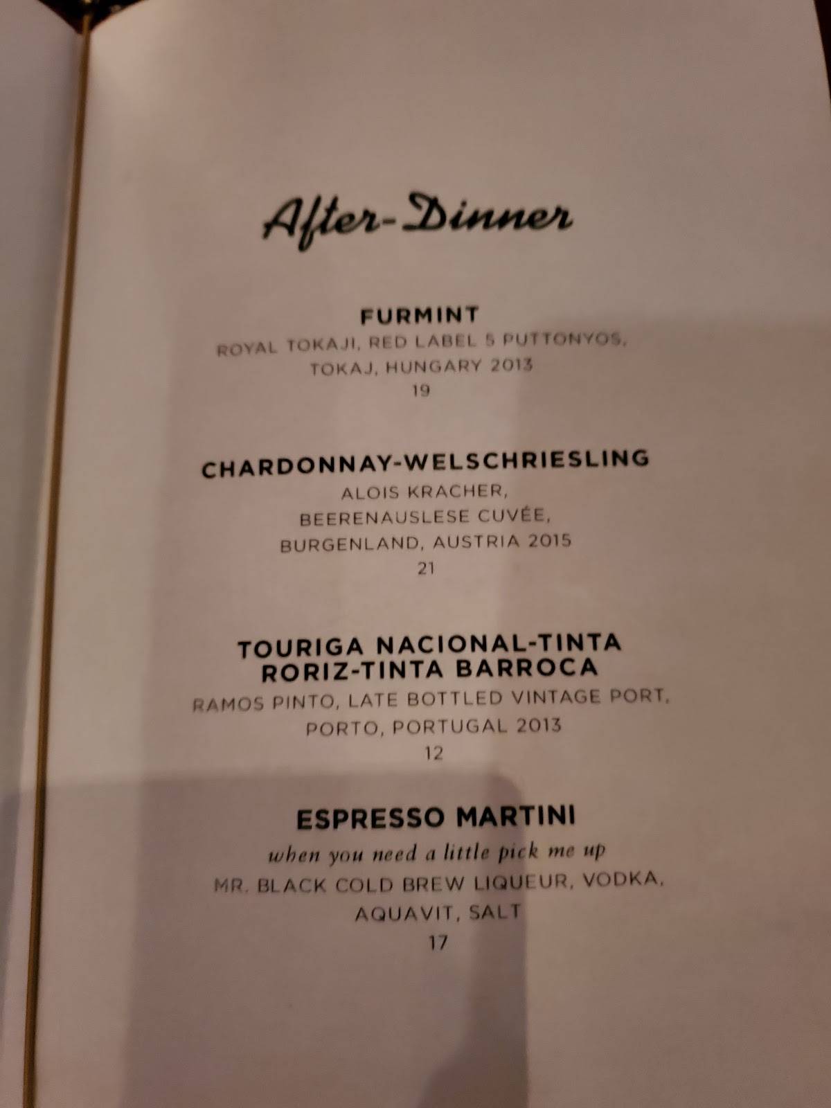 Menu at NoMad Library Restaurant, Las Vegas