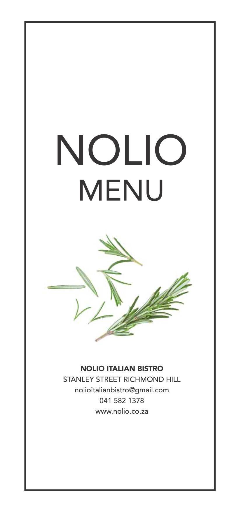 Menu at Nolio Italian Bistro restaurant, Port Elizabeth
