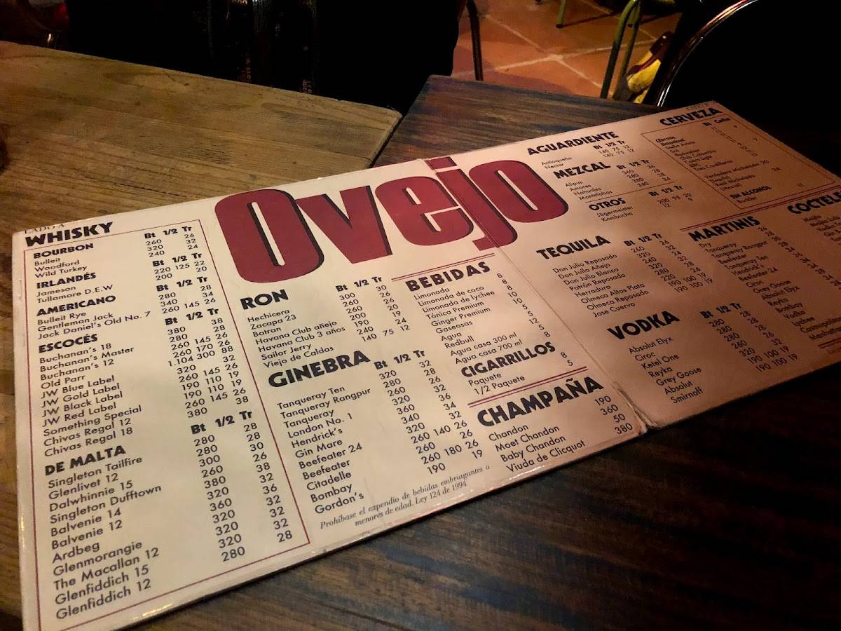 Carta del restaurante El Ovejo (Zona T), Bogotá, Cl. 82 #12-15