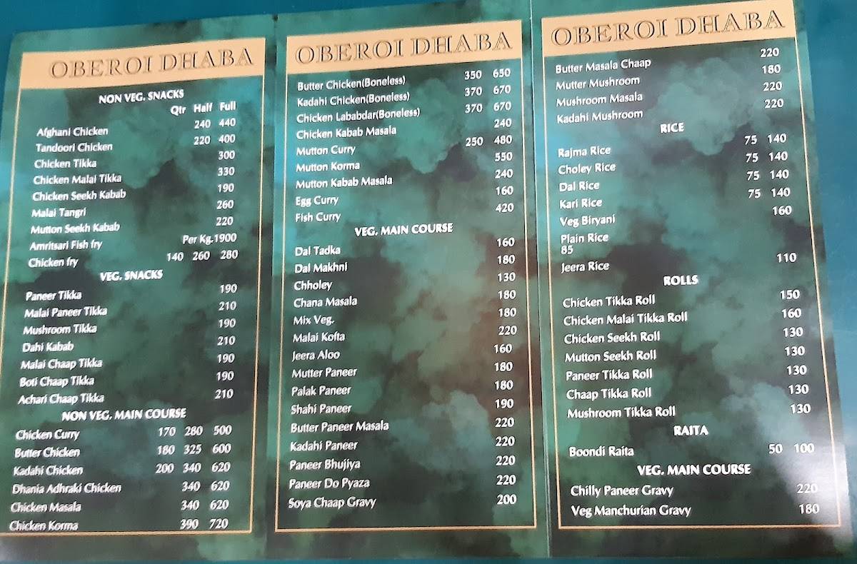 Menu at Oberoi Dhaba malviya nagar, New Delhi