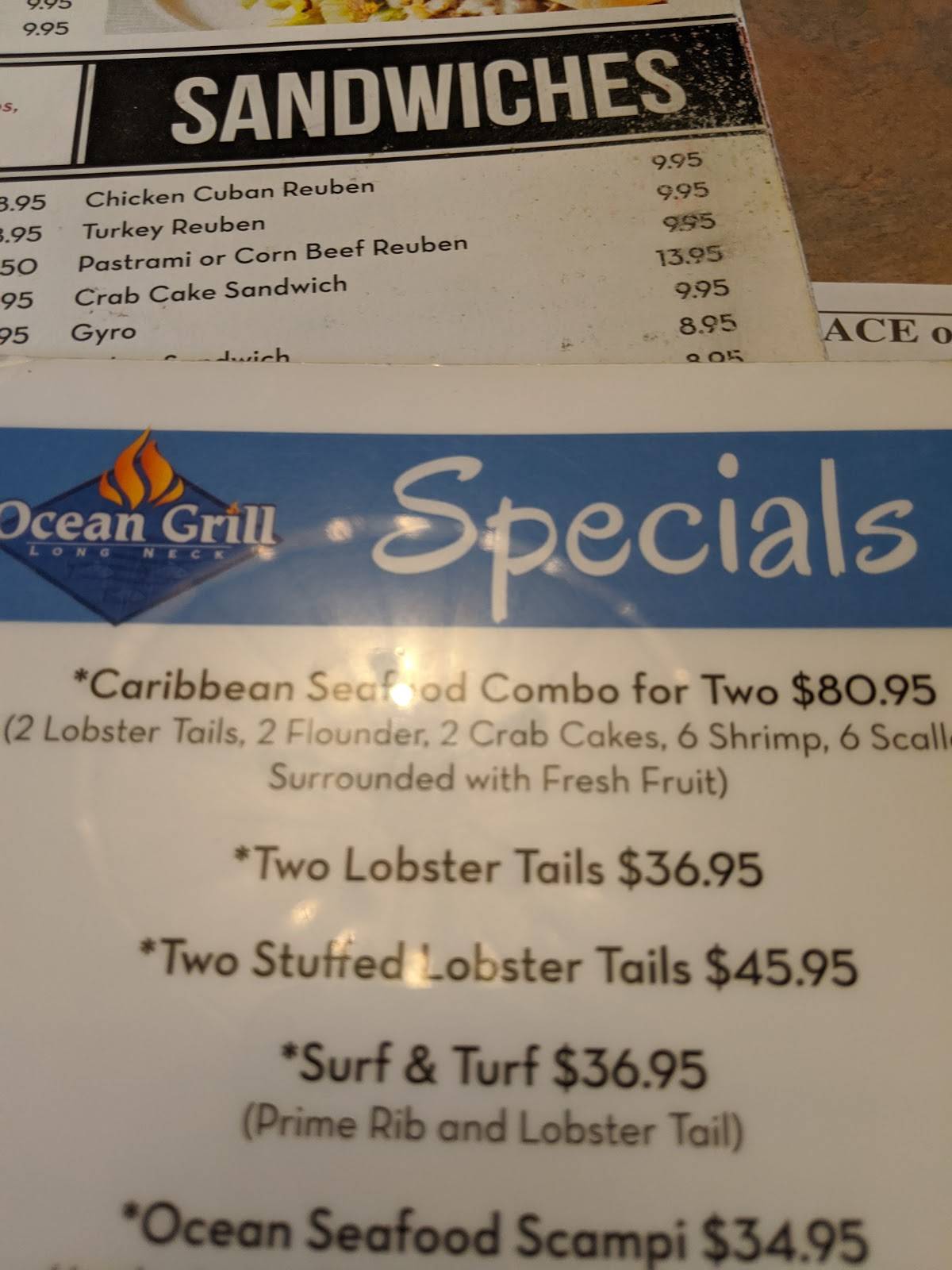 Menu at Ocean Grill Longneck restaurant, Long Neck